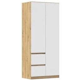 Drehtürenschrank Rauch "Kleiderschrank Schrank Garderobe Garderobenschrank MAINZ" Schränke Gr. B/H/T: 91cm x 210cm x 54cm, 2 St., weiß (eiche artisan/alpinweiß) grifflose Front, Außentüren mit Push-to-Open Funktion MADE IN GERMANY