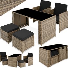 TecTake&reg; Rattan Sitzgruppe, f&uuml;r 2 bis 4 Personen, UV-best&auml;ndig, inklusive Flaschen&ouml;ffner, zusammenschiebbar