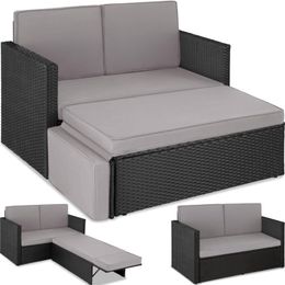 TecTake® Rattan Lounge, 2-Sitzer, UV-beständig, Hocker mit klappbarer Stütze