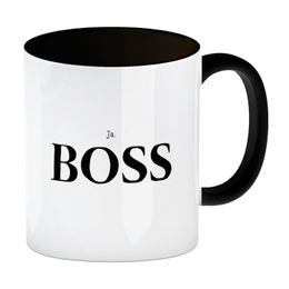 speecheese Tasse Büro Kaffeebecher in schwarz - Ja, Boss