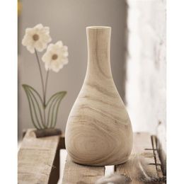 Dekovase "Wood", rund, aus naturbelassenem Paulownia Holz, 24 cm hoch, Vase für Trockenblumen, Holzvase, Tischvase