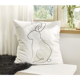 Kissenhülle Hase 'Modern' 45x45 cm, weiß, kuschelweiche Samtoptik, Osterkissen-Bezug, Kissenbezug, Zierkissenbezug