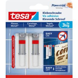 Tesa - Klebenagel Leinwand Fliesen & Metall-höhenverstellbar-Selbstklebender Leinwand & Keilrahmen-hält bis 2kg/Nagel-spurlos ablösbar, Weiß