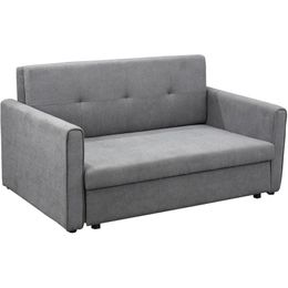 HOMCOM - Schlafsofa 2-Sitzer Sofa mit Bettfunktion, Polstersofa mit Stauraum, Rückenkissen, Schlafcouch für Wohnzimmer, Polyester, Holz, Grau, 152 x