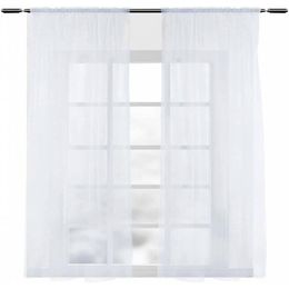 WOLTU Vorhänge mit Kräuselband Stores Gardinen Weiß kurz transparent 140x175cm (BxH), 2er Set Gardinen Fensterschals Voile für Wohnzimmer Schlafzimmer