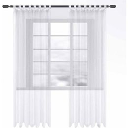 WOLTU - 2 Stücke Gardinen transparent mit Schlaufen Vorhang Voile Tüll weiß 140 x 175 cm