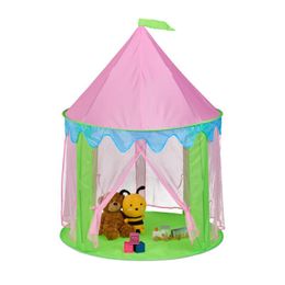 Spielzelt Prinzessin, für Kinder, Prinzessinnenschloss indoor, hd 135x102 cm, Kinderzelt 4 Eingänge, grün/rosa - Relaxdays