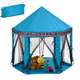 Relaxdays Spielzelt sechseckig, für Kinder, Spielhaus indoor, HBT: 135 x 140 x 140 cm, Kinderzelt 6 Eingänge, türkis