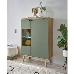 Lomadox Wohnzimmer Vitrine in Eiche mit grün AVEZZANO-61 Modern