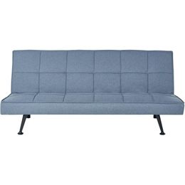 Beliani 3-Sitzer Sofa Blau Stoffbezug Gesteppt mit Schalffunktion Hohe Metallbeine ohne Armlehnen Retro-Design Wohnzimmer Schlafsofa Sofabett