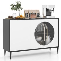 Costway - Buffetschrank mit Glastüren & Metallbeinen, Sideboard Weiß + Schwarz, Küchenschrank Holz, Buffet Esskommode für Esszimmer, Küche,