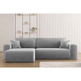 Kaiser Ecksofa mit Schlaffunktion und Stauraum für Bettzeug, L-förmiges Sofa,Capri Stoff Poso Hellgrau Rechts