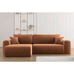 Kaiser Ecksofa mit Schlaffunktion und Stauraum für Bettzeug, L-förmiges Sofa, Capri Stoff Poso Ziegel Links