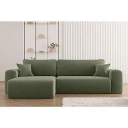 Kaiser Ecksofa mit Schlaffunktion und Stauraum für Bettzeug, L-förmiges Sofa, Capri Stoff Poso Hellgrün Rechts