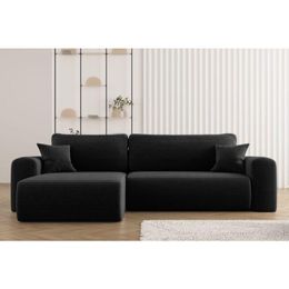 Kaiser Ecksofa mit Schlaffunktion und Stauraum für Bettzeug, L-förmiges Sofa, Capri Stoff Poso Schwarz Rechts