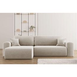 Kaiser Ecksofa mit Schlaffunktion und Stauraum für Bettzeug, L-förmiges Sofa,Capri Stoff Poso Beige Links