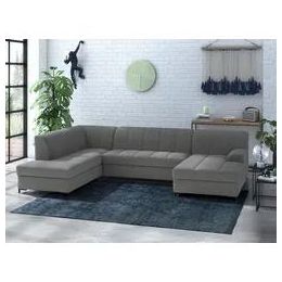 Wohnlandschaft Inosign "Balme U-Form" Sofas Gr. B/H/T: 297 cm x 75 cm x 195 cm, Luxus-Microfaser weich, Recamiere rechts, mit Bettfunktion, grau (stone) Inkl. Zierkissen, wahlweise mit Bettfunktion