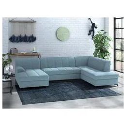 Wohnlandschaft Inosign "Balme U-Form" Sofas Gr. B/H/T: 297 cm x 75 cm x 195 cm, Luxus-Microfaser weich, Recamiere links, mit Bettfunktion, blau (petrol) Inkl. Zierkissen, wahlweise mit Bettfunktion