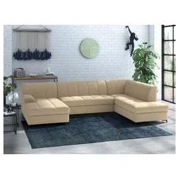 Wohnlandschaft Inosign "Balme U-Form" Sofas Gr. B/H/T: 297 cm x 75 cm x 195 cm, Struktur fein, Recamiere links, mit Bettfunktion, beige Inkl. Zierkissen, wahlweise mit Bettfunktion