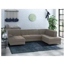 Wohnlandschaft Inosign "Balme U-Form" Sofas Gr. B/H/T: 297 cm x 75 cm x 195 cm, Struktur fein, Recamiere links, ohne Bettfunktion, grau (stone) Inkl. Zierkissen, wahlweise mit Bettfunktion