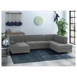 Wohnlandschaft Inosign "Balme U-Form" Sofas Gr. B/H/T: 297 cm x 75 cm x 195 cm, Luxus-Microfaser weich, Recamiere links, ohne Bettfunktion, grau (stone) Inkl. Zierkissen, wahlweise mit Bettfunktion