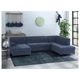 Wohnlandschaft Inosign "Balme U-Form" Sofas Gr. B/H/T: 297 cm x 75 cm x 195 cm, Struktur fein, Recamiere links, mit Bettfunktion, blau (dunkelblau) Inkl. Zierkissen, wahlweise mit Bettfunktion