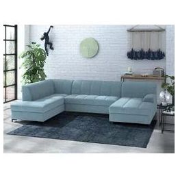 Wohnlandschaft Inosign "Balme U-Form" Sofas Gr. B/H/T: 297 cm x 75 cm x 195 cm, Luxus-Microfaser weich, Recamiere rechts, ohne Bettfunktion, blau (petrol) Inkl. Zierkissen, wahlweise mit Bettfunktion