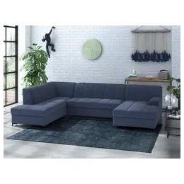 Wohnlandschaft Inosign "Balme U-Form" Sofas Gr. B/H/T: 297 cm x 75 cm x 195 cm, Struktur fein, Recamiere rechts, mit Bettfunktion, blau (dunkelblau) Inkl. Zierkissen, wahlweise mit Bettfunktion