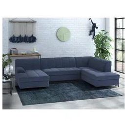 Wohnlandschaft Inosign "Balme U-Form" Sofas Gr. B/H/T: 297 cm x 75 cm x 195 cm, Struktur fein, Recamiere links, ohne Bettfunktion, blau (dunkelblau) Inkl. Zierkissen, wahlweise mit Bettfunktion