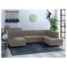 Wohnlandschaft Inosign "Balme U-Form" Sofas Gr. B/H/T: 297 cm x 75 cm x 195 cm, Struktur fein, Recamiere links, mit Bettfunktion, grau (stone) Inkl. Zierkissen, wahlweise mit Bettfunktion