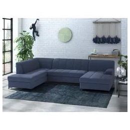 Wohnlandschaft Inosign "Balme U-Form" Sofas Gr. B/H/T: 297 cm x 75 cm x 195 cm, Struktur fein, Recamiere rechts, ohne Bettfunktion, blau (dunkelblau) Inkl. Zierkissen, wahlweise mit Bettfunktion