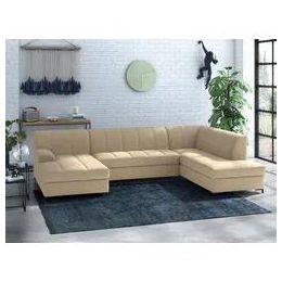 Wohnlandschaft Inosign "Balme U-Form" Sofas Gr. B/H/T: 297 cm x 75 cm x 195 cm, Struktur fein, Recamiere links, ohne Bettfunktion, beige Inkl. Zierkissen, wahlweise mit Bettfunktion