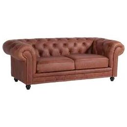 Chesterfield-Sofa Max Winzer "Old England" Sofas Gr. B/H/T: 218 cm x 76 cm x 96 cm, NaturLEDER, braun (cognac) 2,5-Sitzer Ledersofa mit Knopfheftung & Ziernägeln, Breite 218 cm