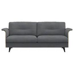 2,5-Sitzer FLEXLUX "Glow Sofa, Couch" Sofas Gr. B/H/T: 191cm x 81cm x 91cm, Lederoptik, Armlehnen in geölter Eiche, grau (elephant grau) Premium-Sitz: Kaltschaum & Federkern, Arml. geölte Eiche, Fuß schwarz