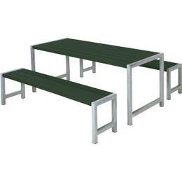 Garten-Essgruppe Plus "Plankengarnituren" Sitzmöbel-Sets Gr. B/H/T: 185 cm x 73 cm x 186 cm, grün (grün ral 6009) bestehend aus: Tisch und 2 Bänke