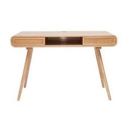 Miliboo Vintage-Schreibtisch mit Aufbewahrung aus hellem Holz und Rohrgeflecht B120 cm OLYMPE