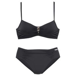 Lascana Set: B&uuml;gel-Bikini 'Lapiz' schwarz Gr. 38 Cup D. Mit B&uuml;gel Und Mit Seitlichen St&auml;bchen