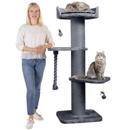 Premium Kratzbaum Grosse Katzen Stabil 'Freddy' – 150 cm Großer Katzenbaum Grau