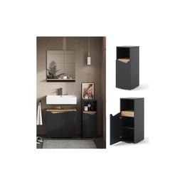 VICCO Midischrank Marelle Anthrazit Eiche 30 x 74,5 cm mit T&uuml;r und offenem Fach