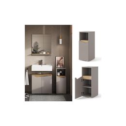 VICCO Midischrank Marelle Greige Eiche 30 x 74,5 cm mit T&uuml;r und offenem Fach