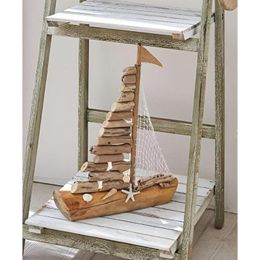 Deko Segelboot 'Sailor' aus Treibholz mit Muscheln, 39 cm hoch, Segelschiff, Dekoboot, Holzschiff