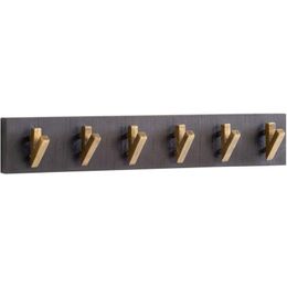 FineBuy Wandgarderobe Mango Massivholz / Metall 60 x 10 x 8 cm Schwarz Gold, Hakenleiste für Jacken, Schals und Mützen, Flurgarderobe Wand, Garderobe Holz