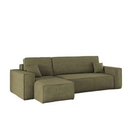 Kaiser Ecksofa mit schlaffunktion und bettkasten, Eckcouch best stoff Poso Dicker Cord viele farben Olive l