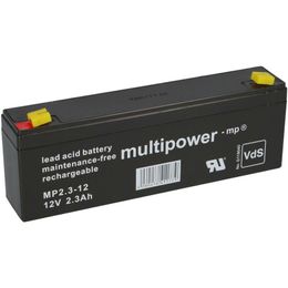 1x Multipower Blei-Akku MP2,3-12 Pb 12V 2,3Ah VdS G107033, Faston 4,8