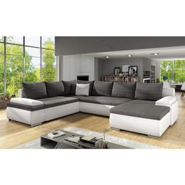 Sofa Couch Ecksofa Eckcouch Wohnlandschaft Schlaffunktion Marcello xxl Weiß Grau