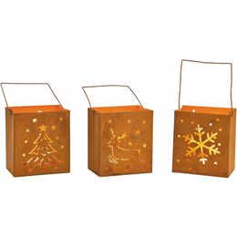 Spetebo Metall Windlicht Weihnachten 3er Set - 10 x 9 cm - Deko Tisch Laterne Kerzen Teelicht Halter - 3 Motive Tannenbaum Rentier Schneeflocke