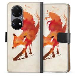 DeinDesign Handyhülle Fuchs Graphic Vulpes Vulpes, Huawei P50 Pro Hülle Handy Flip Case Wallet Cover Handytasche Leder, schwarz