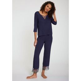 Lascana Pyjama Nachtblau Gr. 32/34 für Damen. Mit tiefer V-Ausschnitt. Bequem