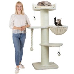 HAPPYPET Premium Kratzbaum Grosse Katzen Stabil 'Cooper' – 150 cm Großer Katzenbaum Creme