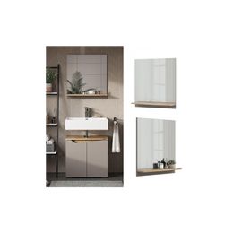 VICCO Badspiegel Marelle Greige Eiche 60 x 67 cm mit Regal